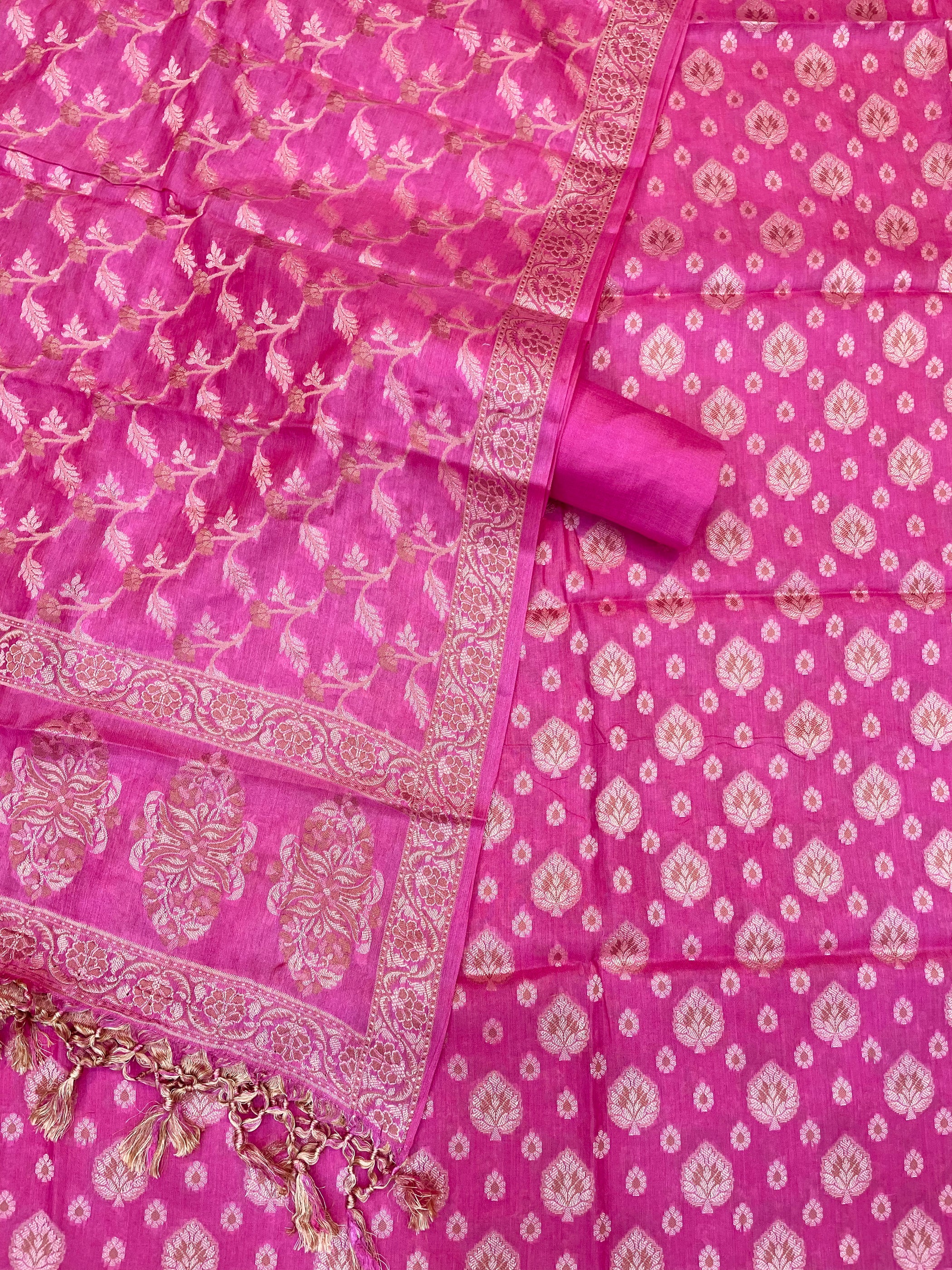 Pure Butter Silk Banarasi Dress material | The Handlooms