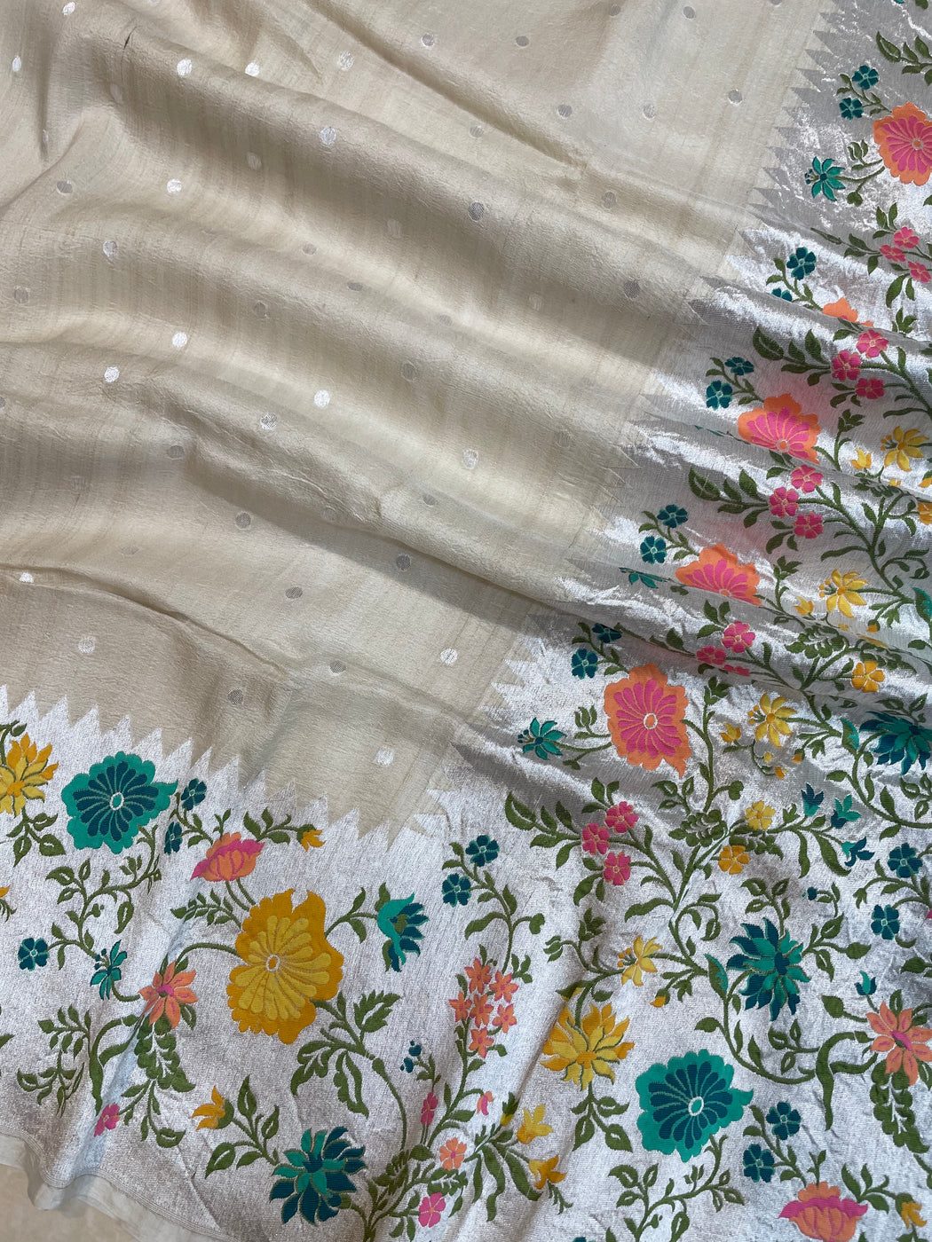 Tussar Georgette Handloom Banarasi Saree - Paithani Border | The Handlooms