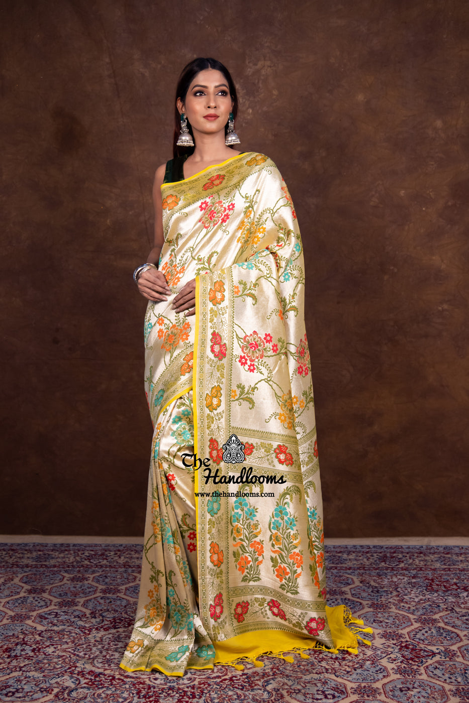 Pure Tussar Georgette Brocade Handloom Banarasi Saree | The Handlooms