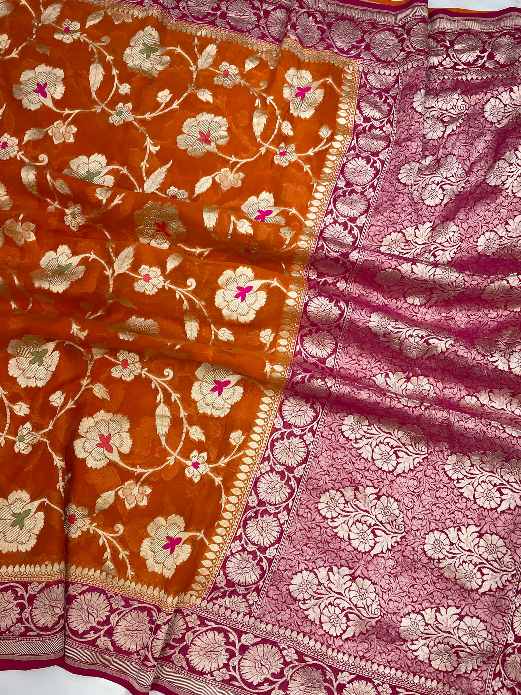 Khaddi Georgette Handloom Banarasi Saree - All over Jaal Work with mee ...