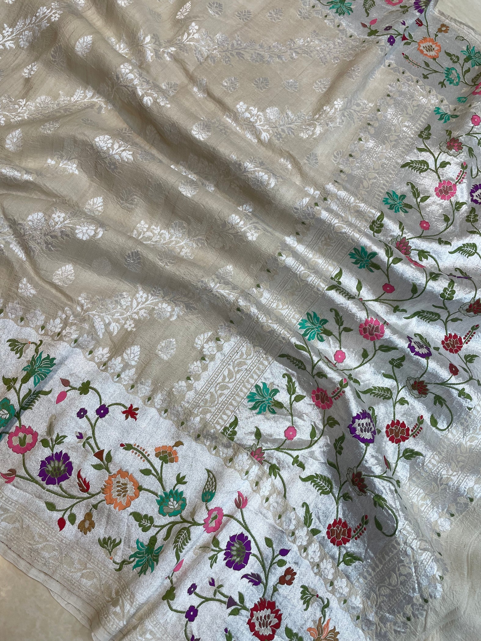 Tussar Georgette Handloom Banarasi Saree - Paithani Border — The Handlooms