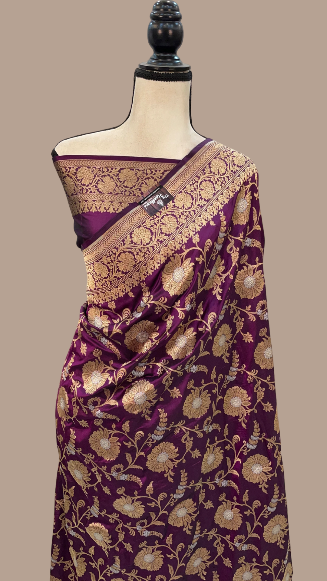 Dark Purple Pure Katan Silk Banarasi Handloom Saree - All over Sona Ro ...