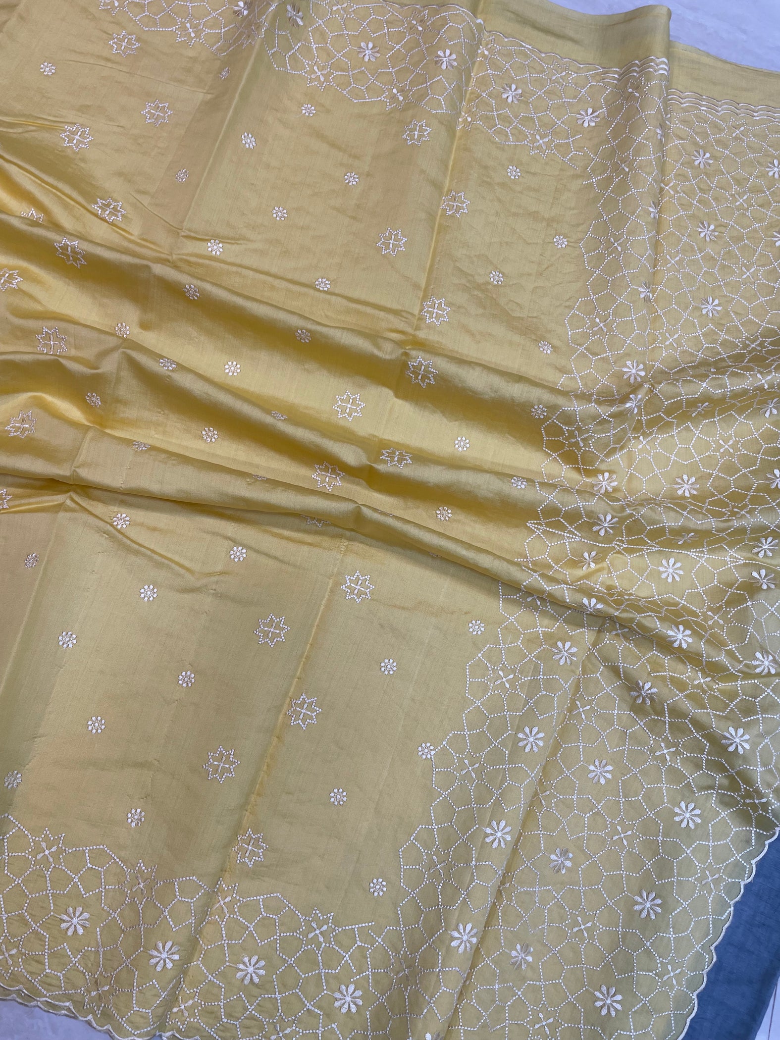 Pure Chiniya Silk Handloom Banarasi Saree Chikankari — The Handlooms