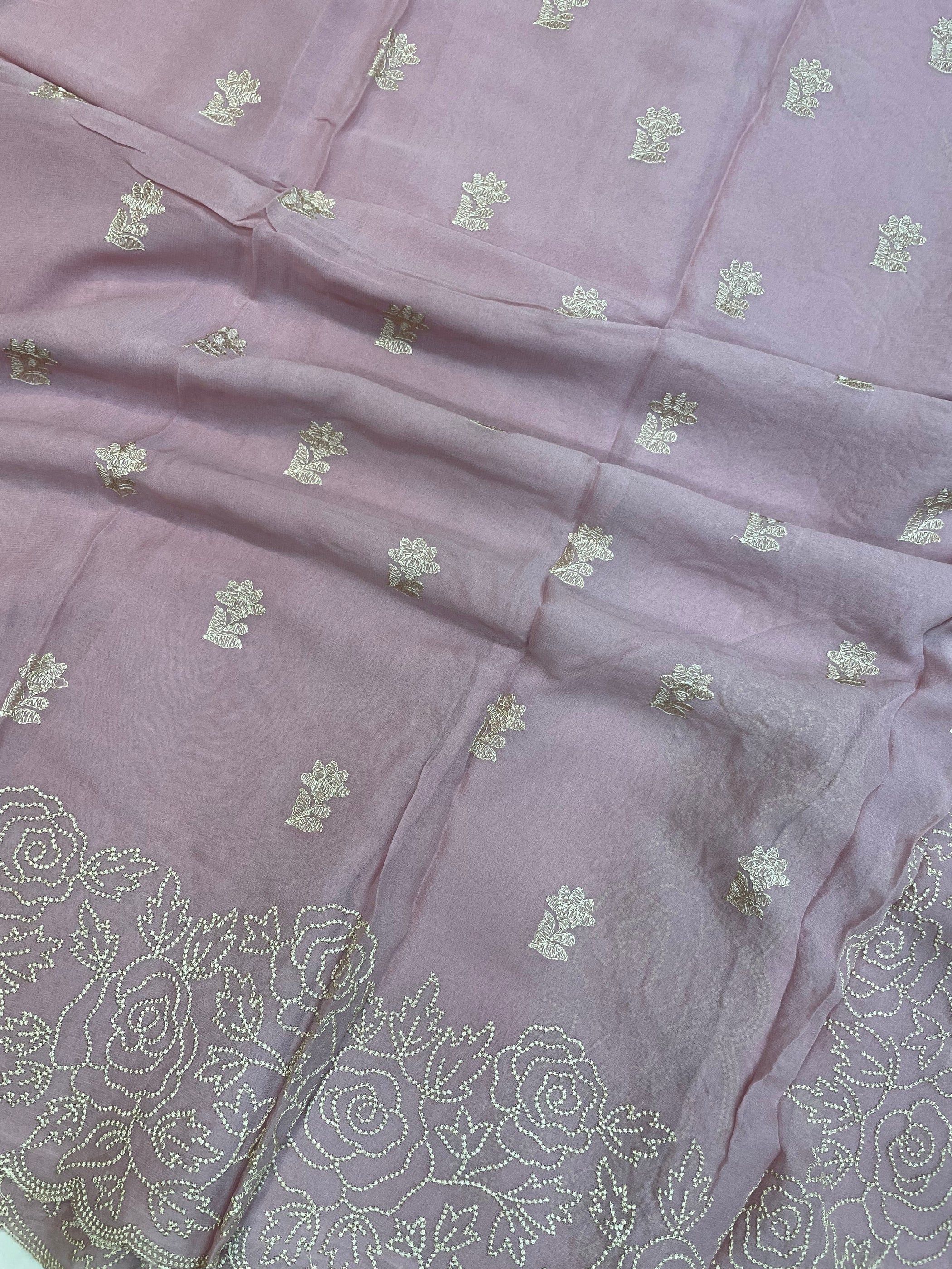 Pure Georgette Chikankari Handloom Banarasi Saree | The Handlooms