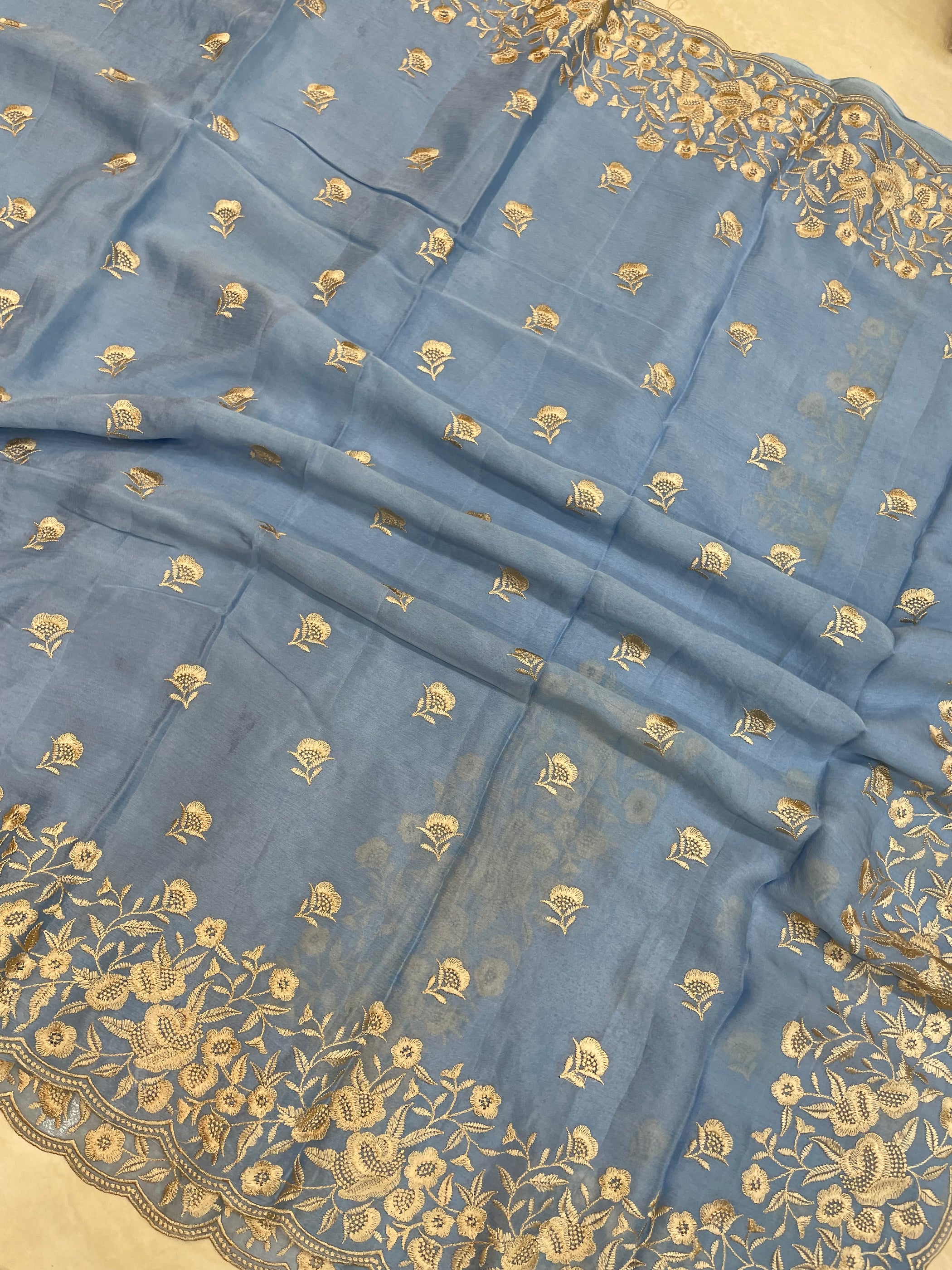 Pure Georgette Chikankari Handloom Banarasi Saree — The Handlooms