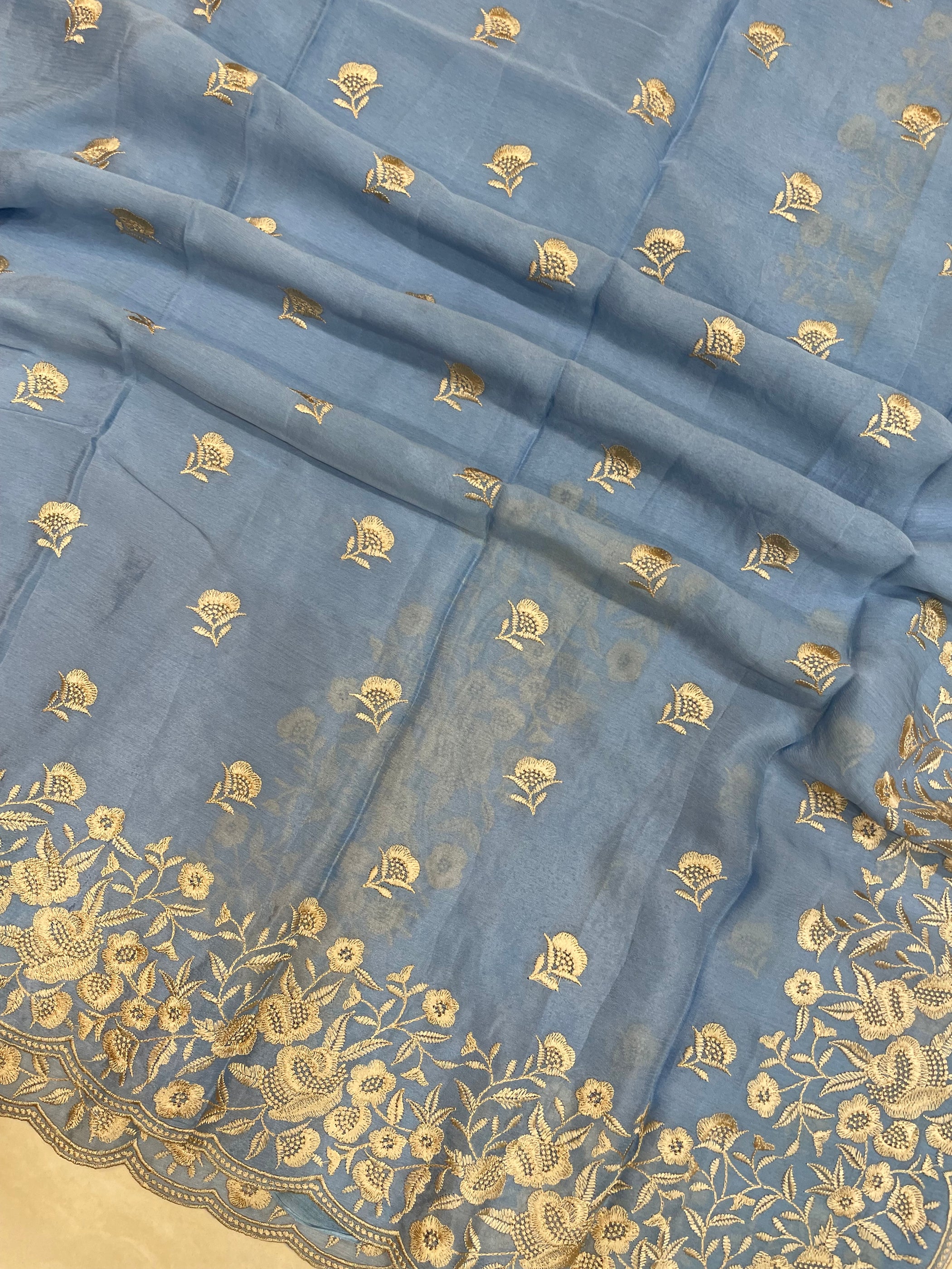 Pure Georgette Chikankari Handloom Banarasi Saree — The Handlooms