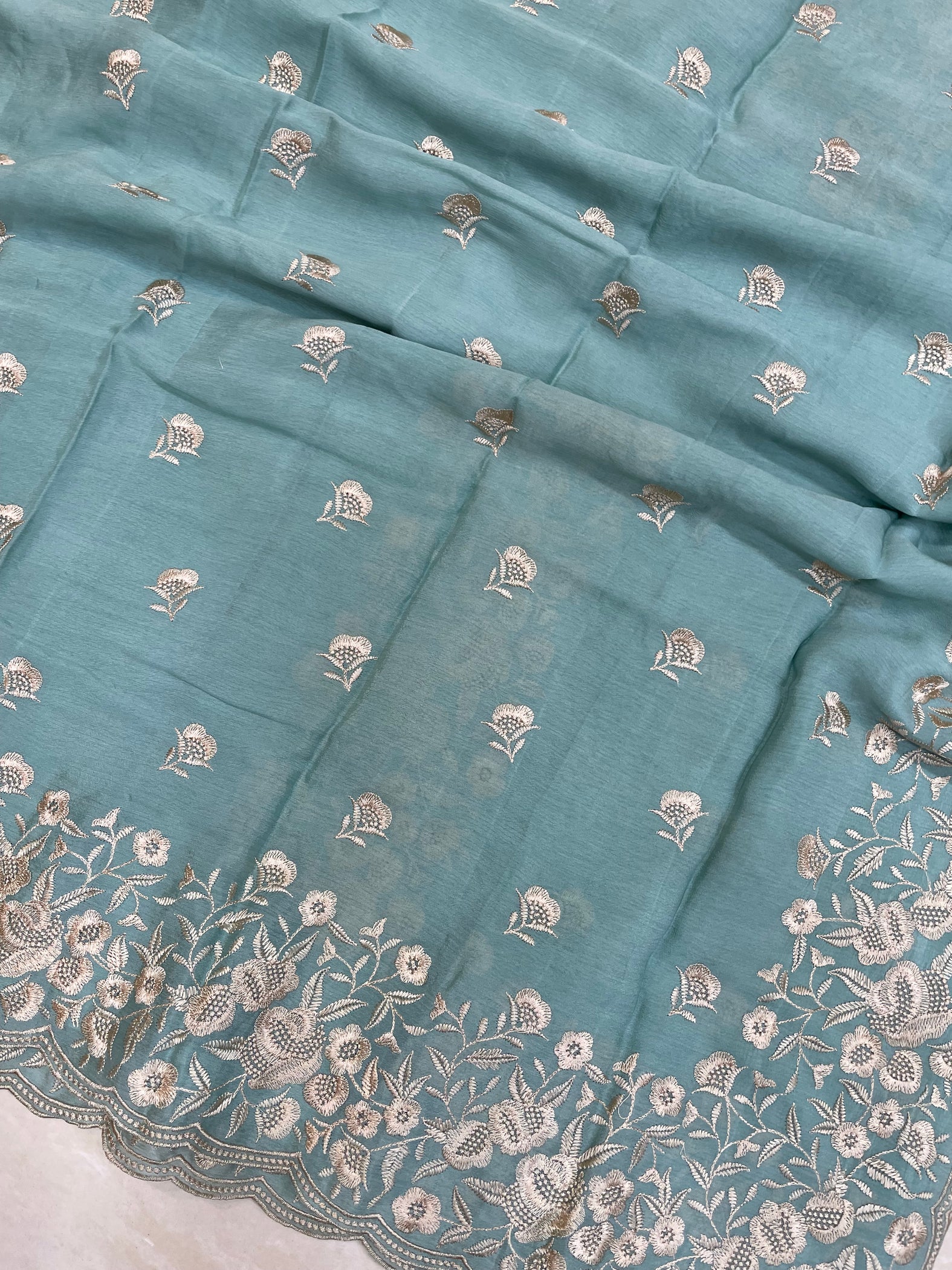 Pure Georgette Chikankari Handloom Banarasi Saree | The Handlooms