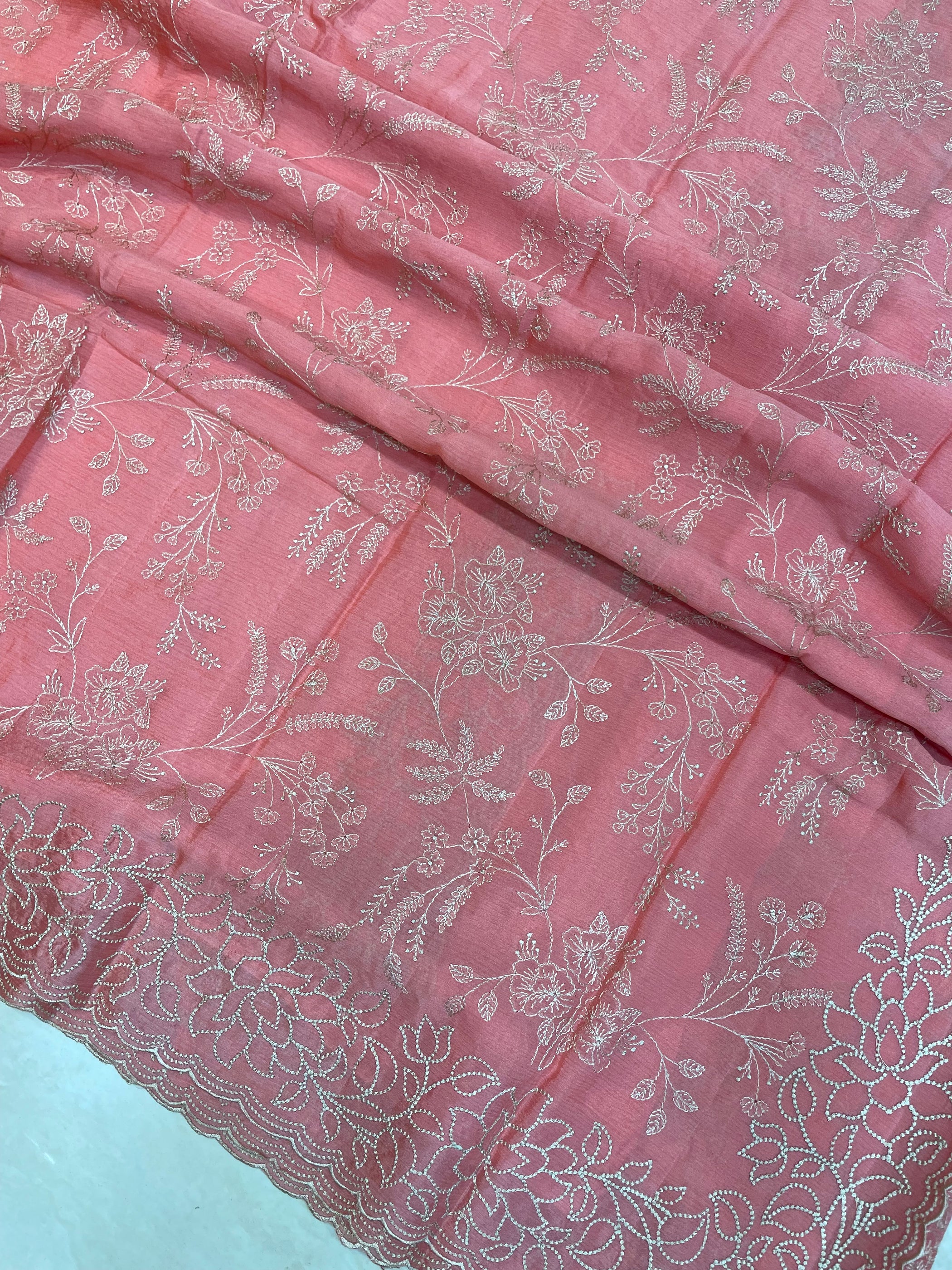 Pure Georgette Chikankari Handloom Banarasi Saree | The Handlooms