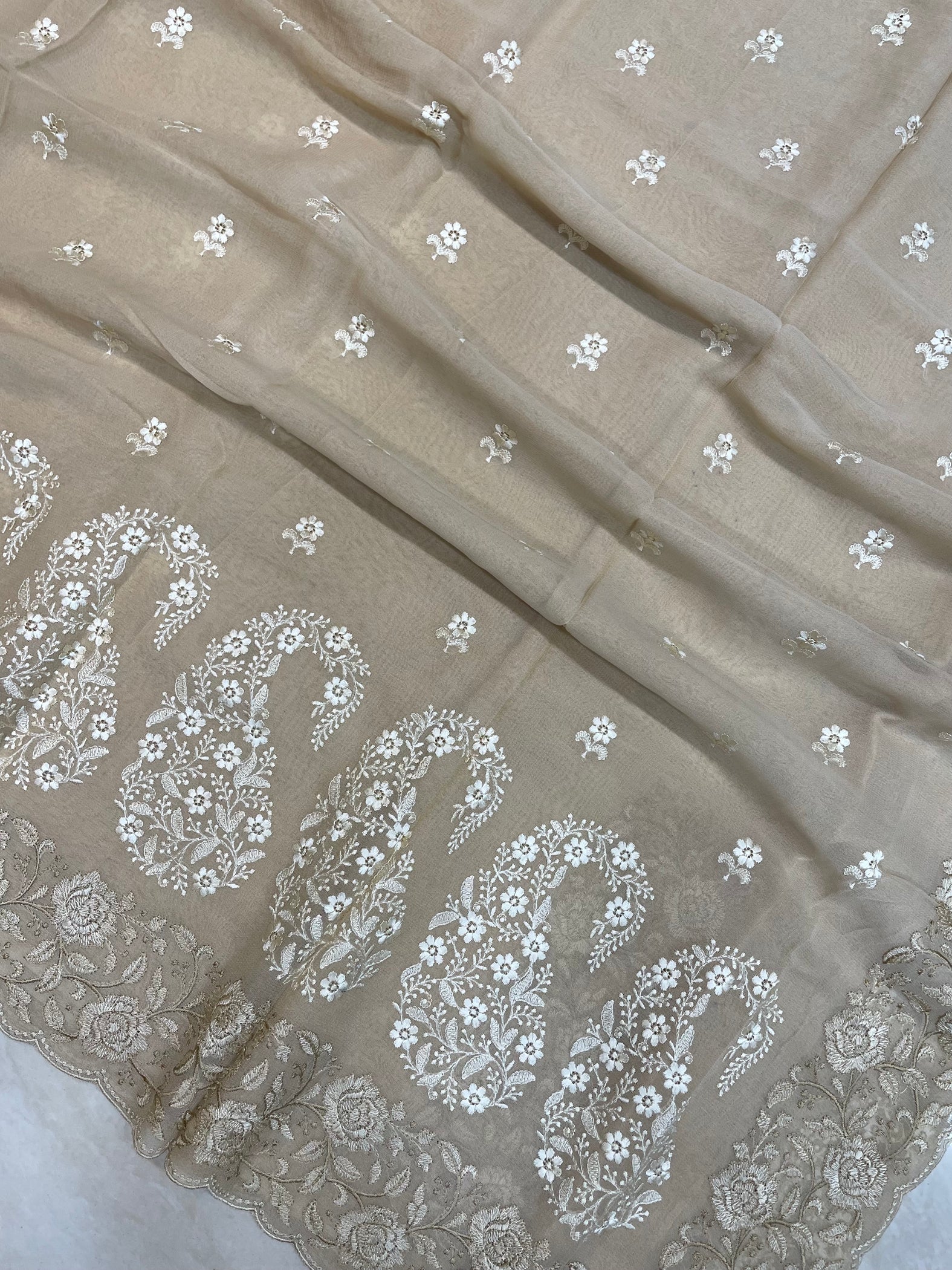 Pure Georgette Chikankari Handloom Banarasi Saree | The Handlooms