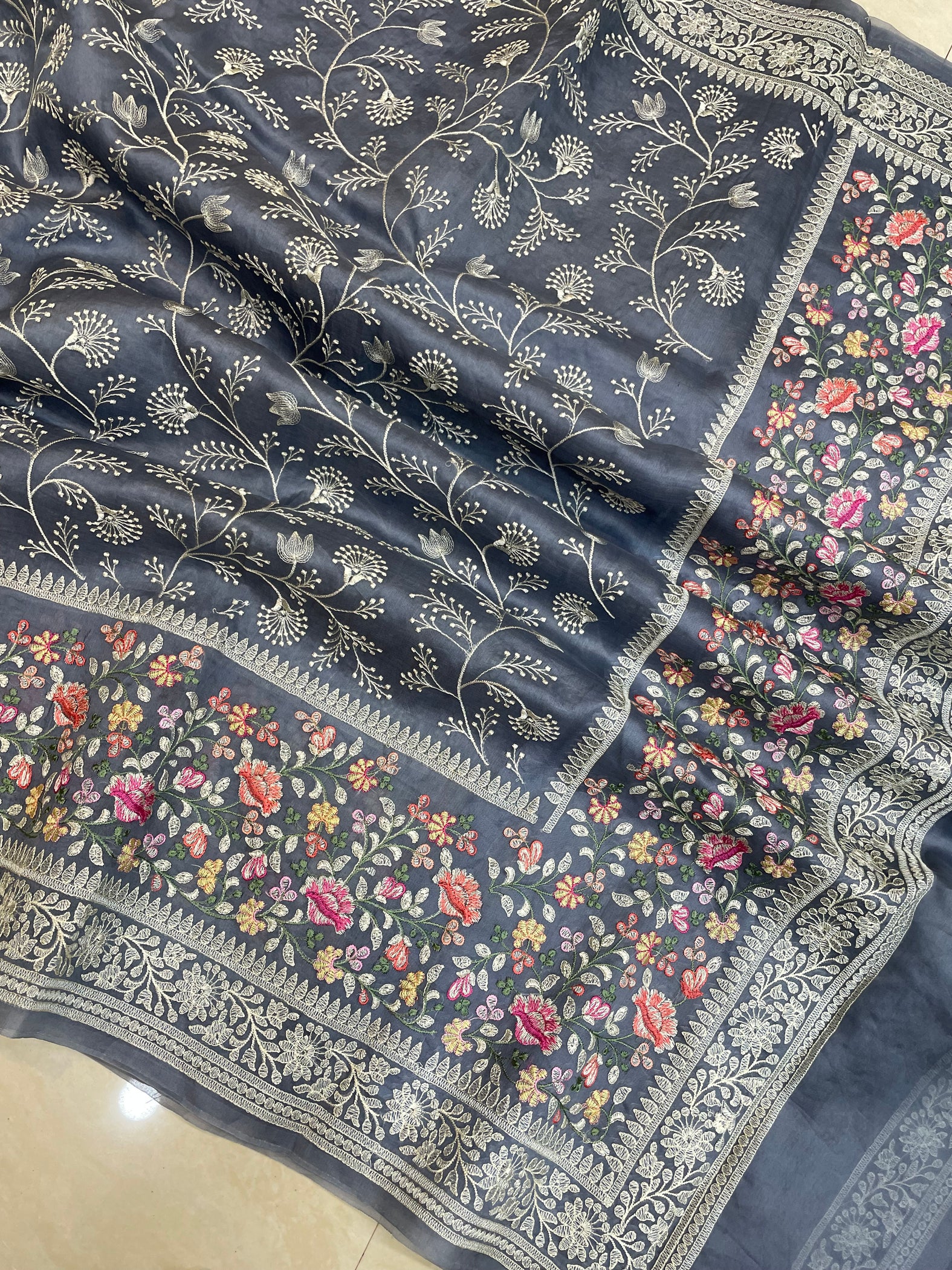 Pure organza Chikankari Handloom Banarasi Saree | The Handlooms