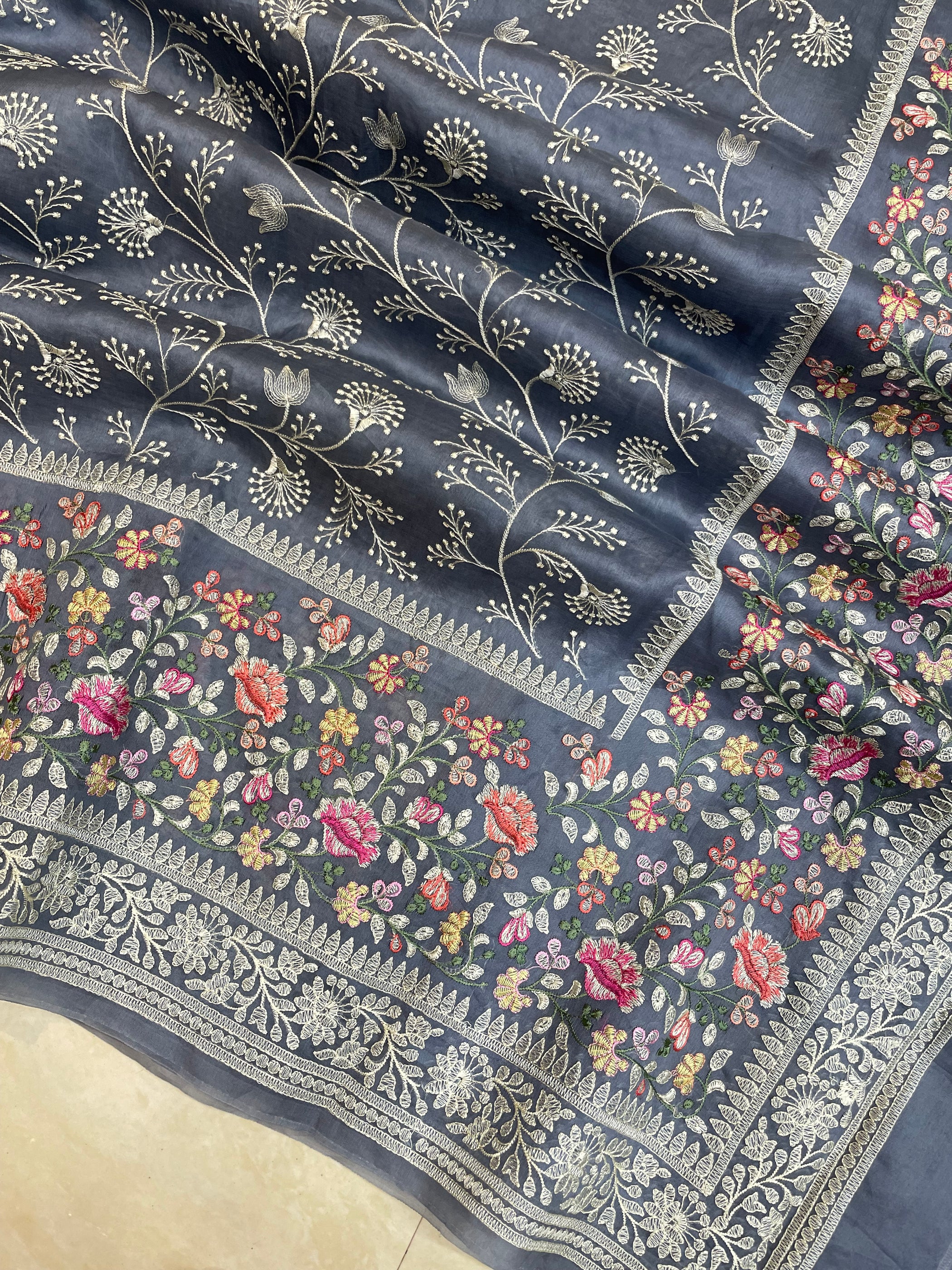 Pure organza Chikankari Handloom Banarasi Saree | The Handlooms