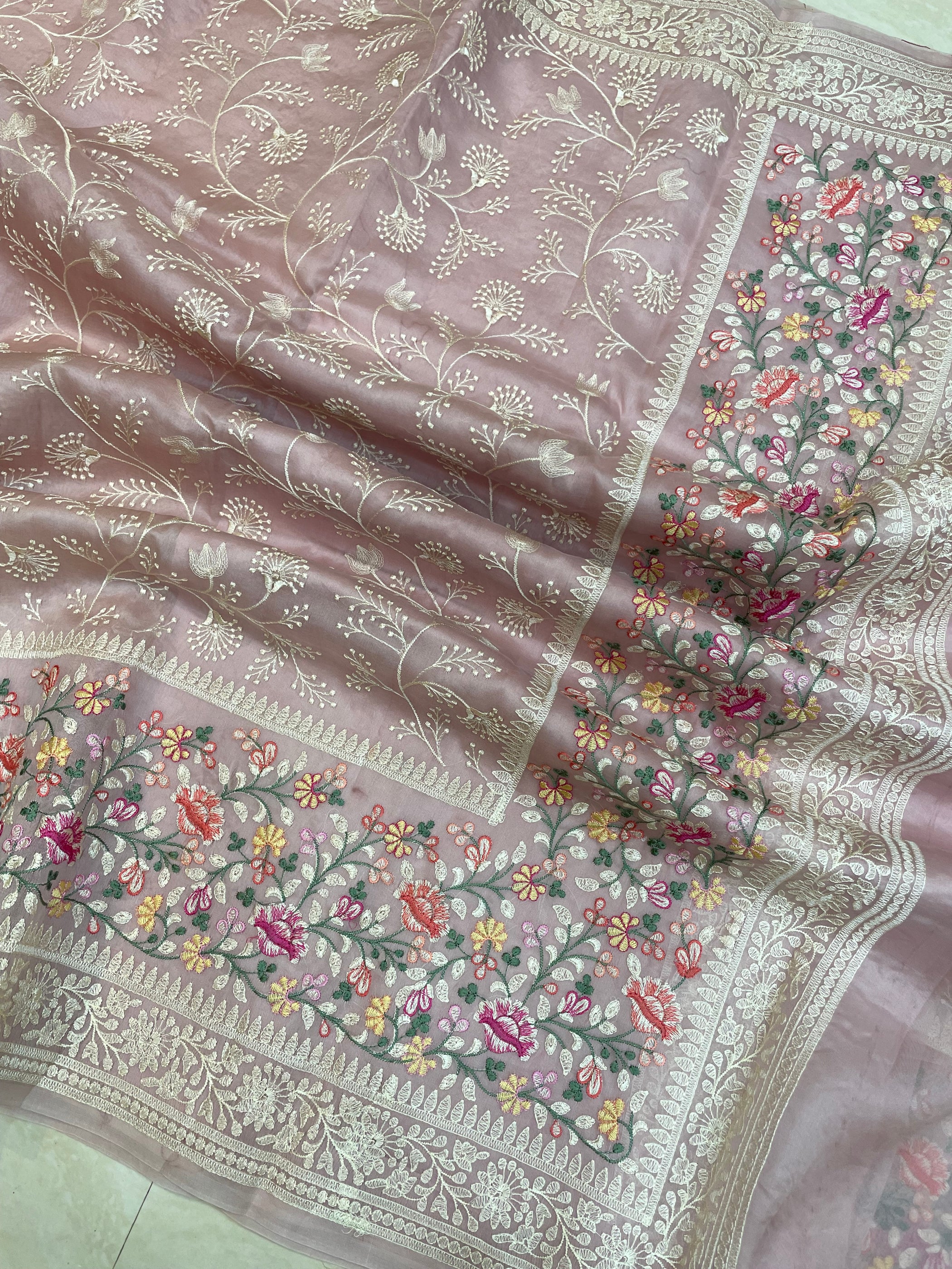 Pure organza Chikankari Handloom Banarasi Saree | The Handlooms