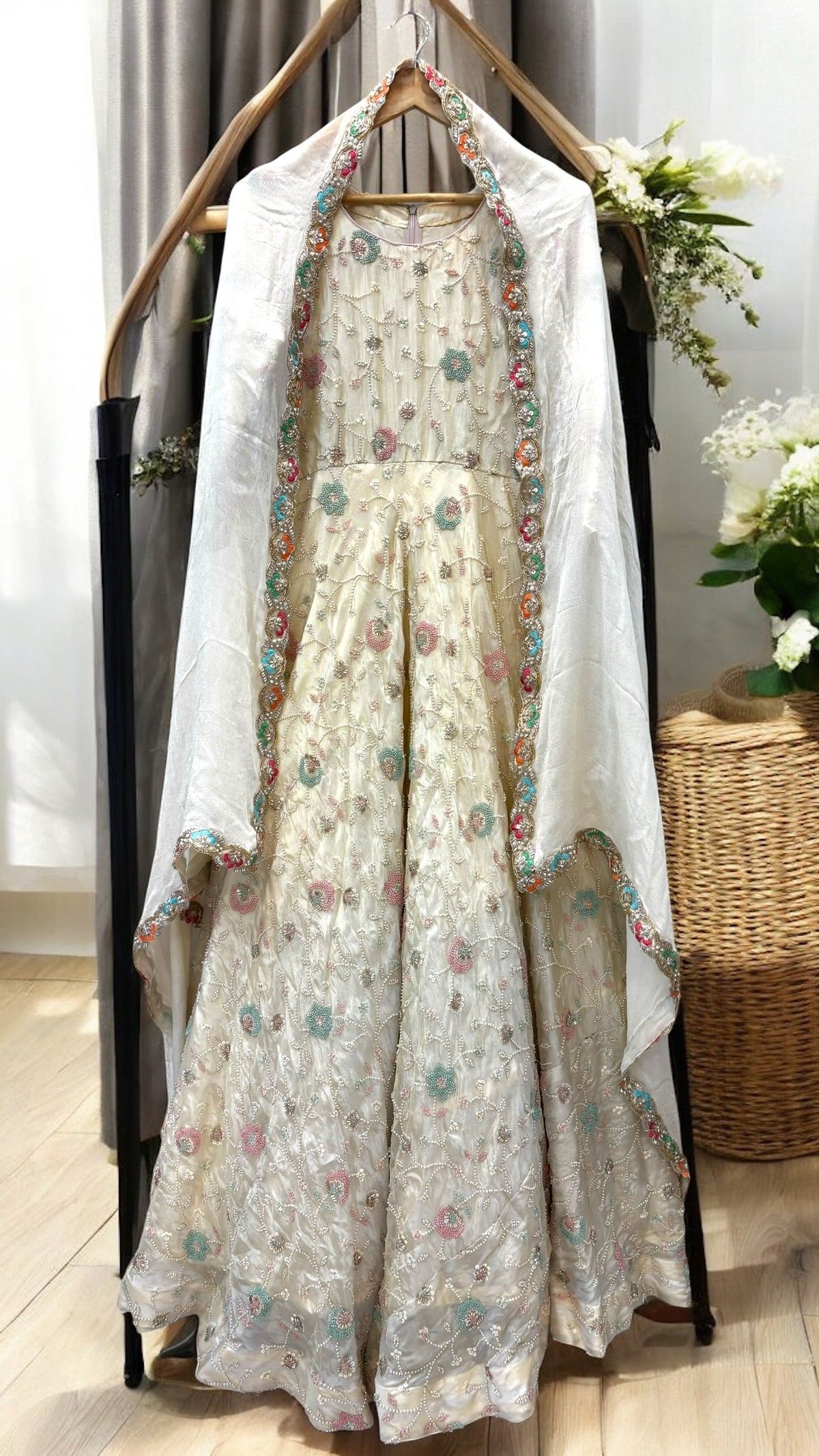 Pure Tissue Silk Handwork Gown with Dupatta – Elegant Festive Wear for ...