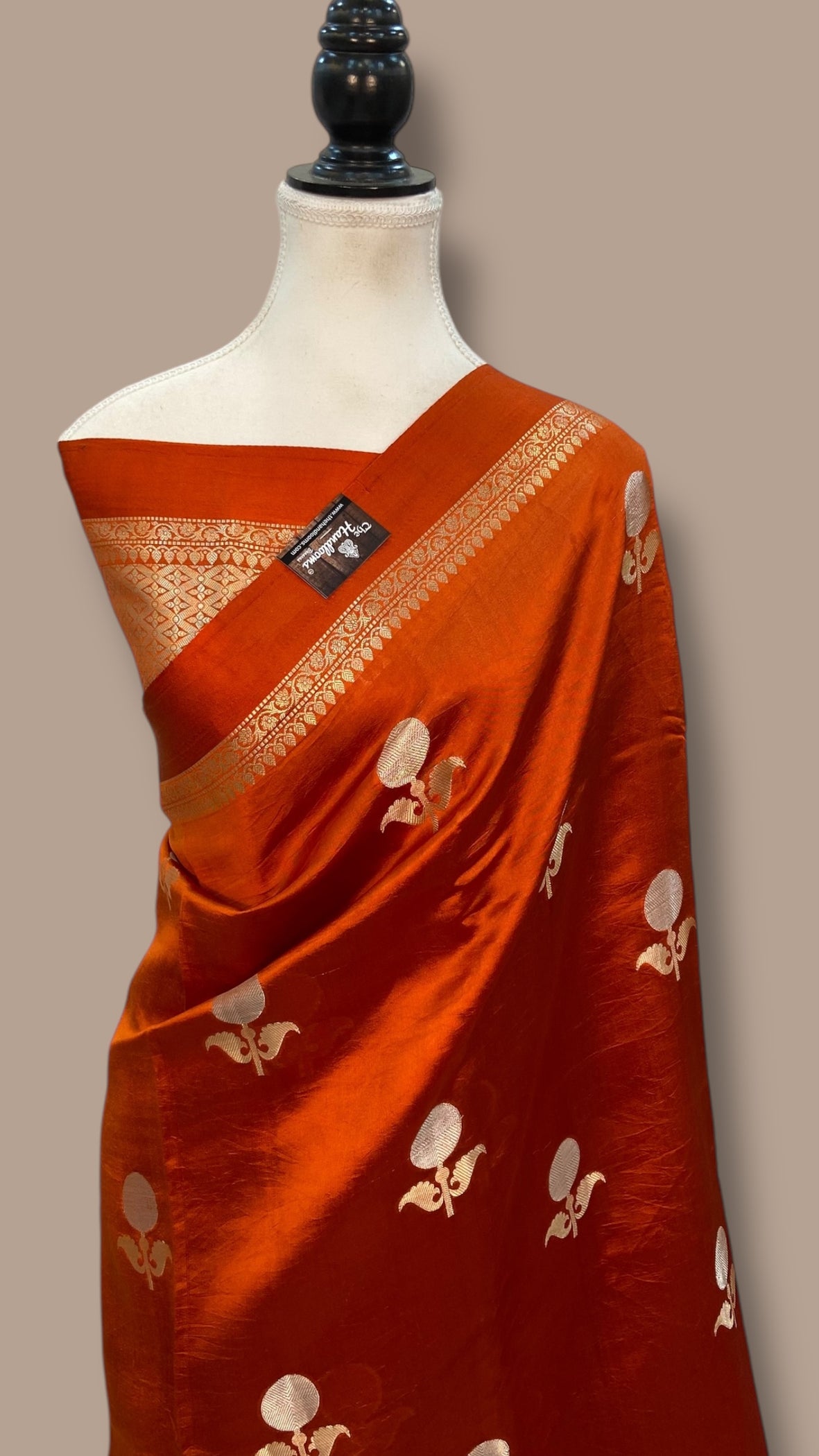 Brown Pure Mango Silk Banarasi Handloom Saree — The Handlooms