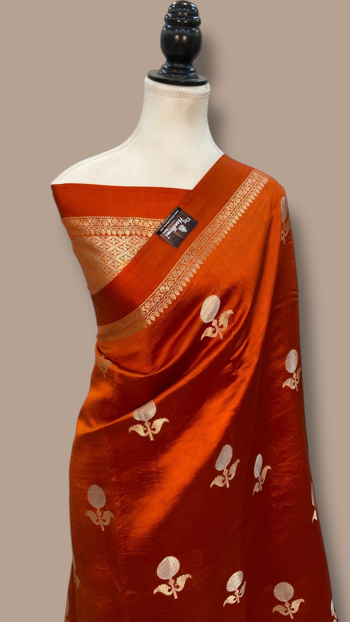 Brown Pure Mango Silk Banarasi Handloom Saree — The Handlooms