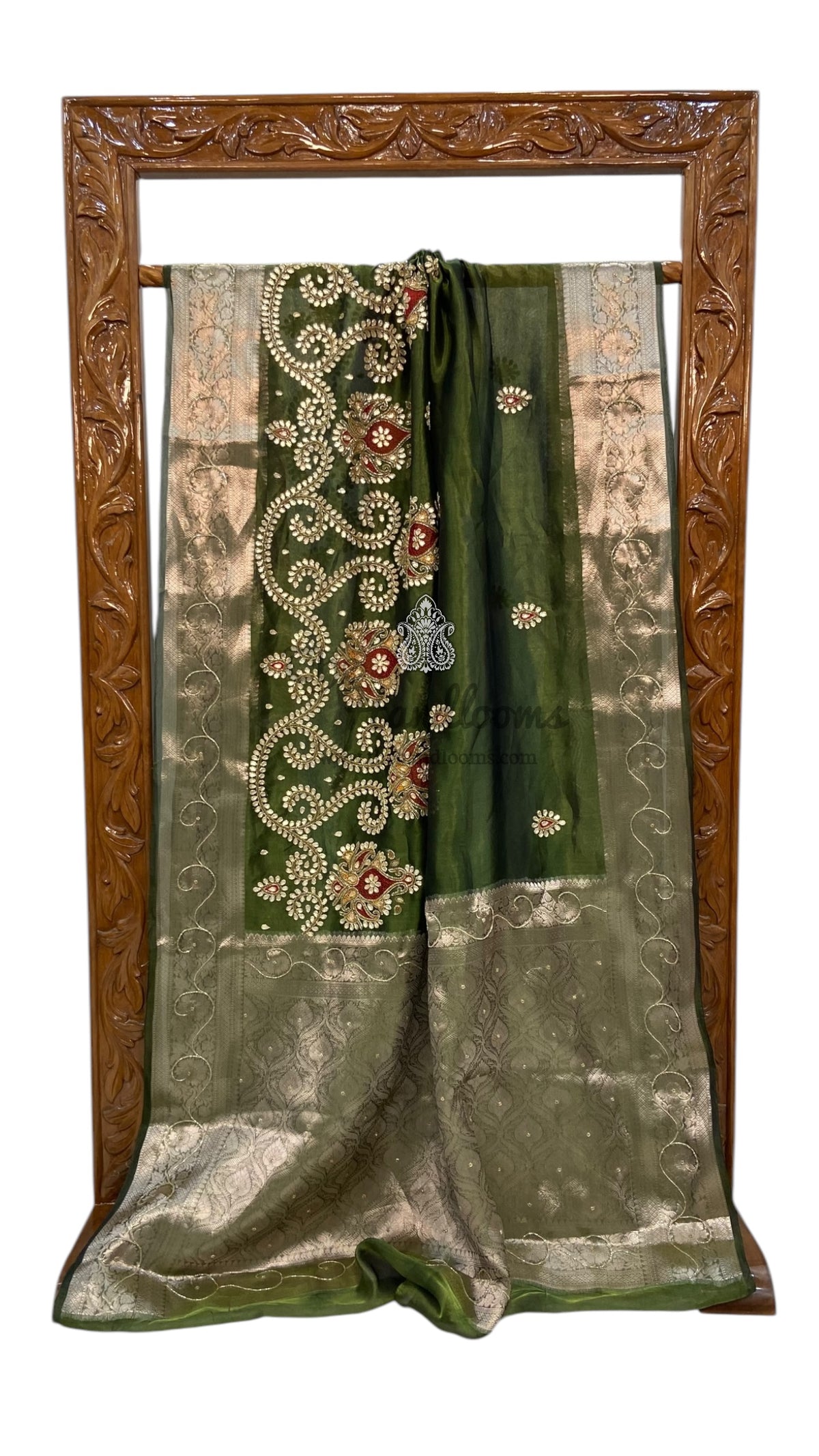 Pure Kora Handloom Banarasi Saree with zardosi and cut dana Handwork ...