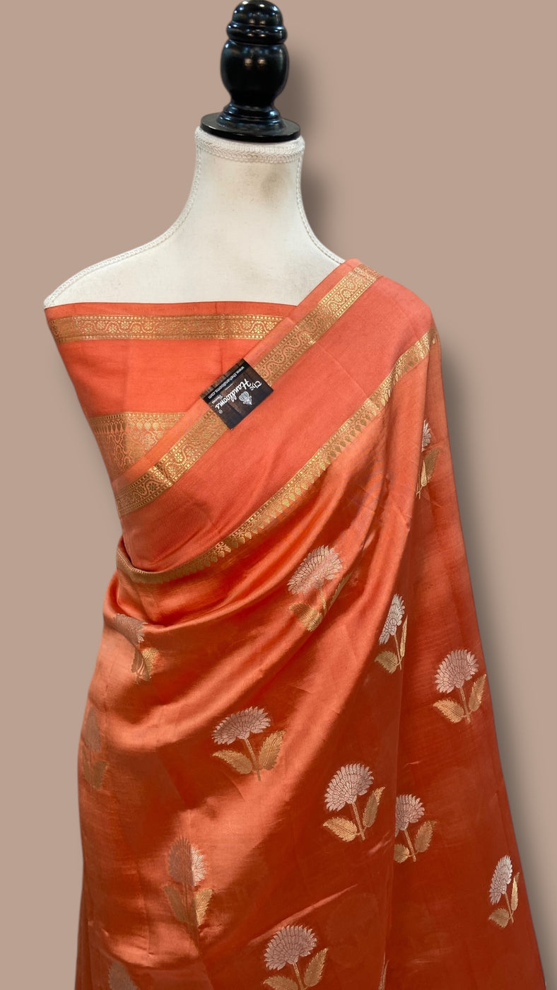 Pure Mango Silk Banarasi Handloom Saree | The Handlooms