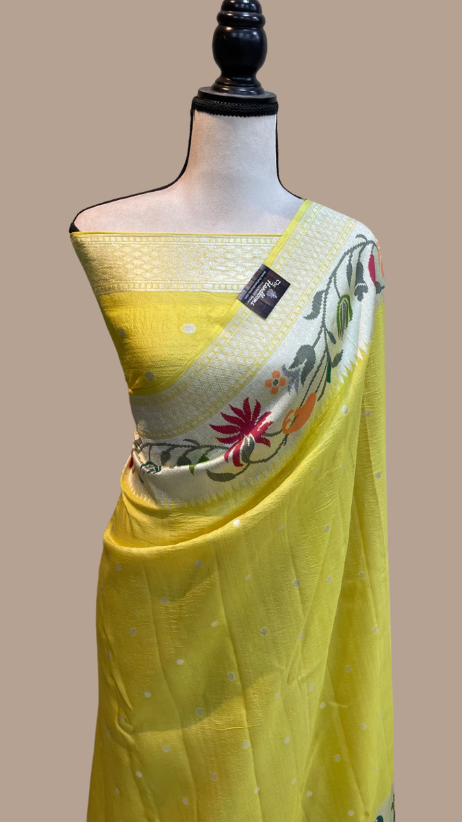 Tussar Georgette Handloom Banarasi Saree - Paithani Border — The Handlooms