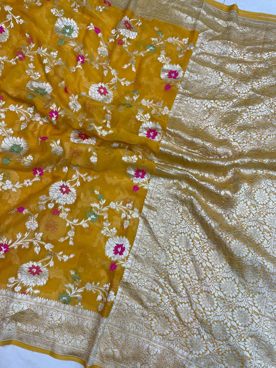 Khaddi Georgette Handloom Banarasi Saree - All over Jaal Work with mee ...