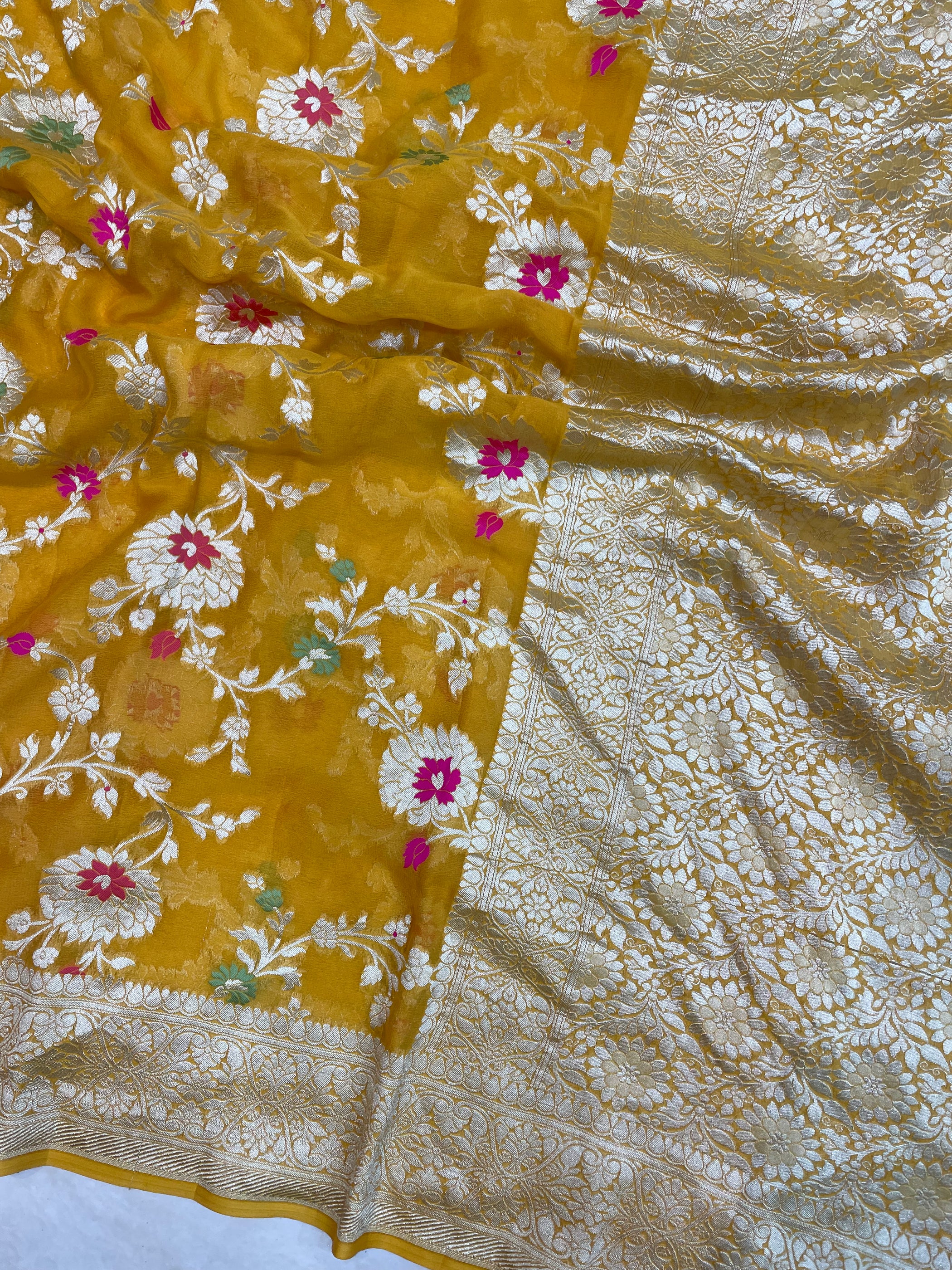 Khaddi Georgette Handloom Banarasi Saree - All over Jaal Work with mee ...